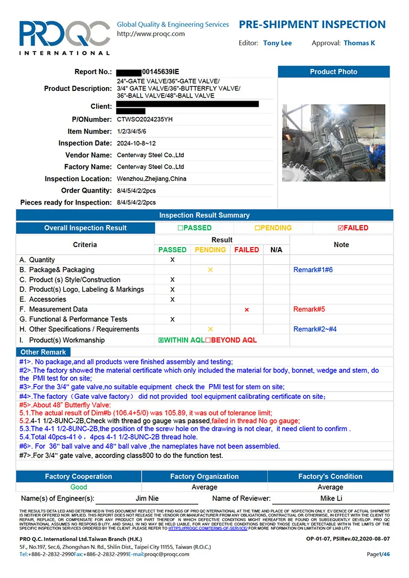 Third-Party Inspection Report,Angle Stop valve,Triple Eccentric ...